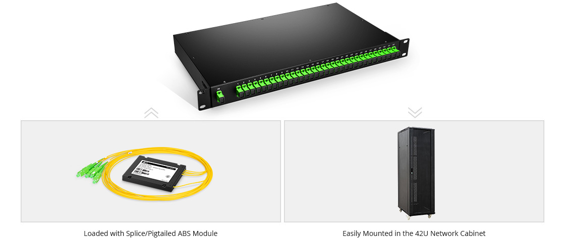 1x32 PLC Fiber Splitter, 1U 19 Rack Mount, SC/APC, Singlemode - FS