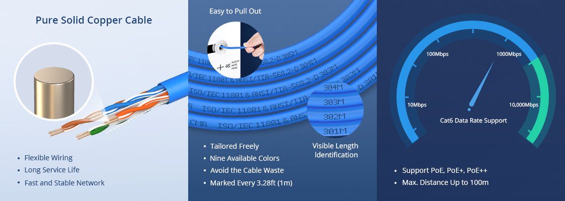 1000ft Cat 6 Ethernet Bulk Cable, UTP, 23AWG, Blue - FS